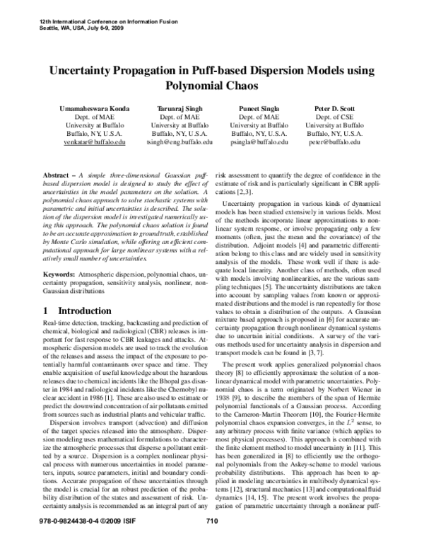 (PDF) Uncertainty propagation in puff-based dispersion models using ...