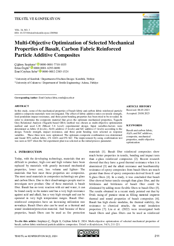 (PDF) Multi-Objective Optimization of Selected Mechanical Properties of Basalt, Carbon Fabric ...