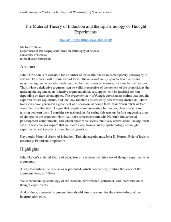 (PDF) The material theory of induction and the epistemology of thought experiments