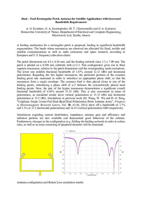 (PDF) Dual - feed rectangular patch antenna for satellite applications with increased bandwidth ...