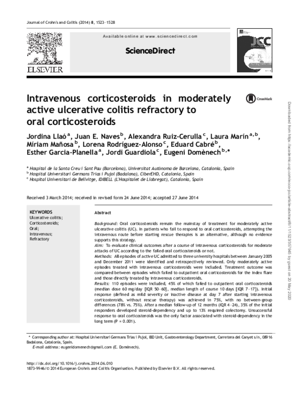 (PDF) Intravenous corticosteroids in moderately active ulcerative ...