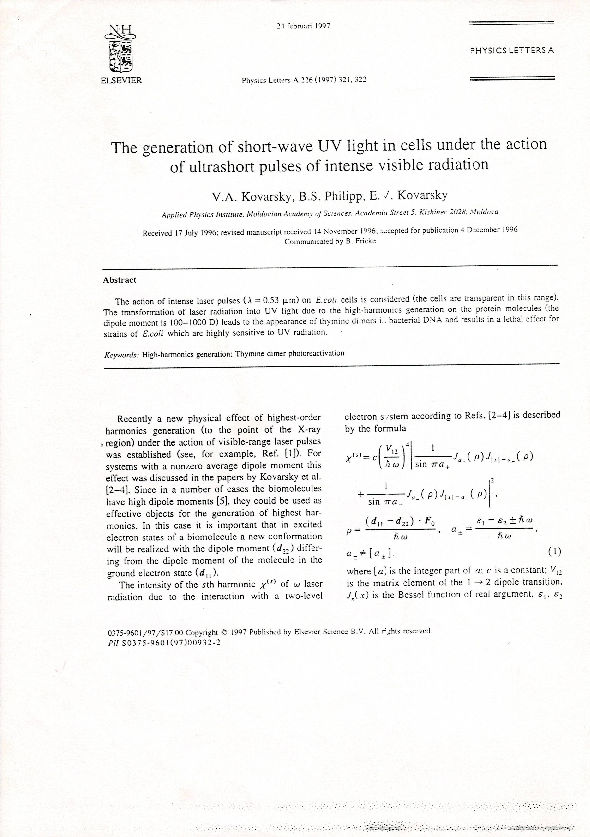 (PDF) The generation of short-wave UV light in cells under the action ...