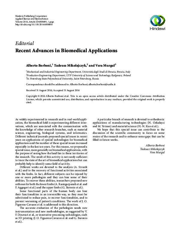 (PDF) Recent Advances in Biomedical Applications
