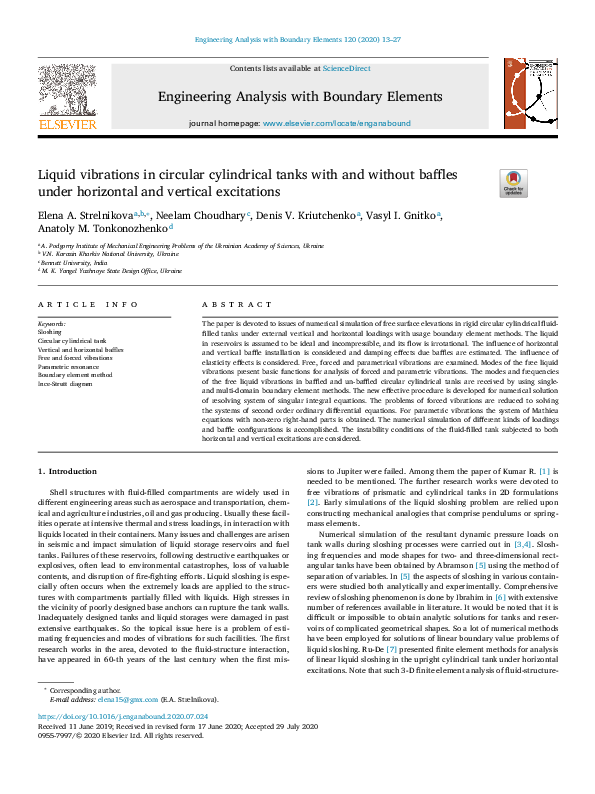 (PDF) Liquid vibrations in circular cylindrical tanks with and without ...