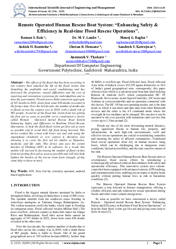 (PDF) Remote Operated Human Rescue Boat System: "Enhancing Safety & Efficiency in Real-time ...