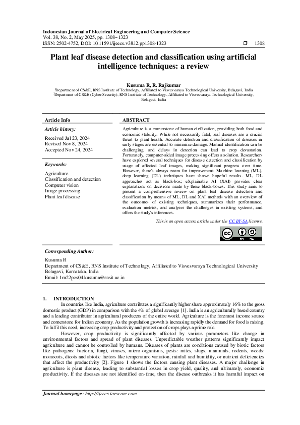 (PDF) Plant leaf disease detection and classification using artificial intelligence techniques ...