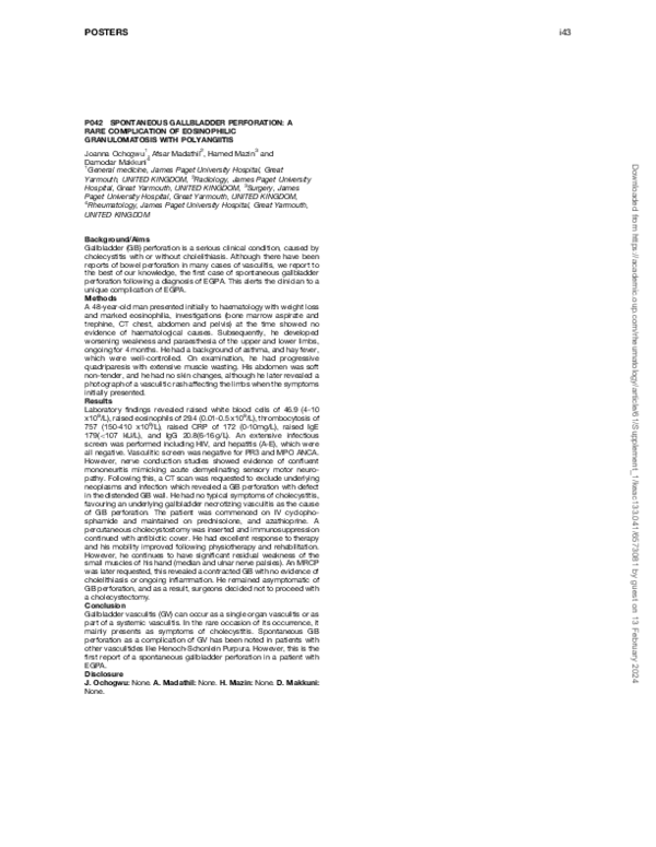 (PDF) P042 Spontaneous gallbladder perforation: a rare complication of eosinophilic ...