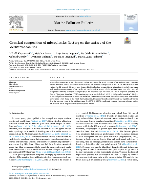 (PDF) Chemical composition of microplastics floating on the surface of ...
