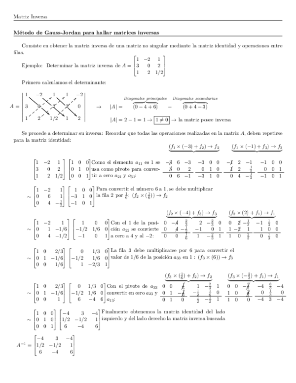 (PDF) Método de Gauss-Jordan para hallar matrices inversas