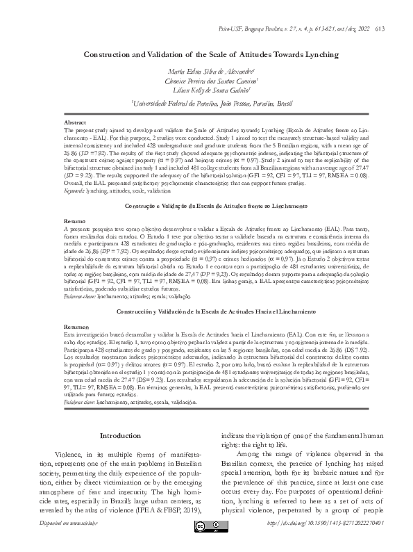 (PDF) Construction and Validation of the Scale of Attitudes Towards Lynching