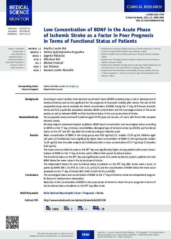 (PDF) Low Concentration of BDNF in the Acute Phase of Ischemic Stroke ...