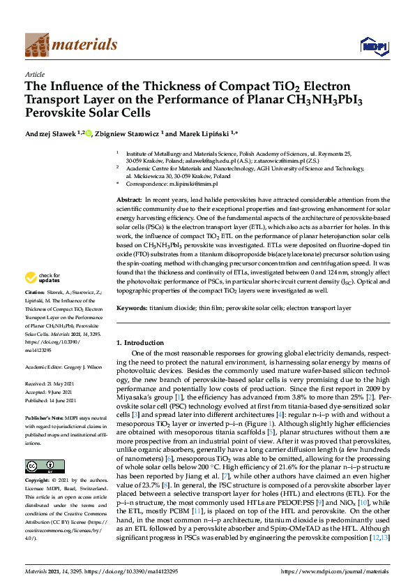 (PDF) The Influence of the Thickness of Compact TiO 2 Electron Transport Layer on the ...