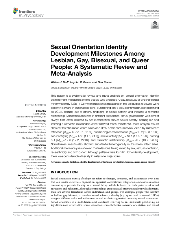 (PDF) Sexual Orientation Identity Development Milestones Among Lesbian, Gay, Bisexual, and Queer ...