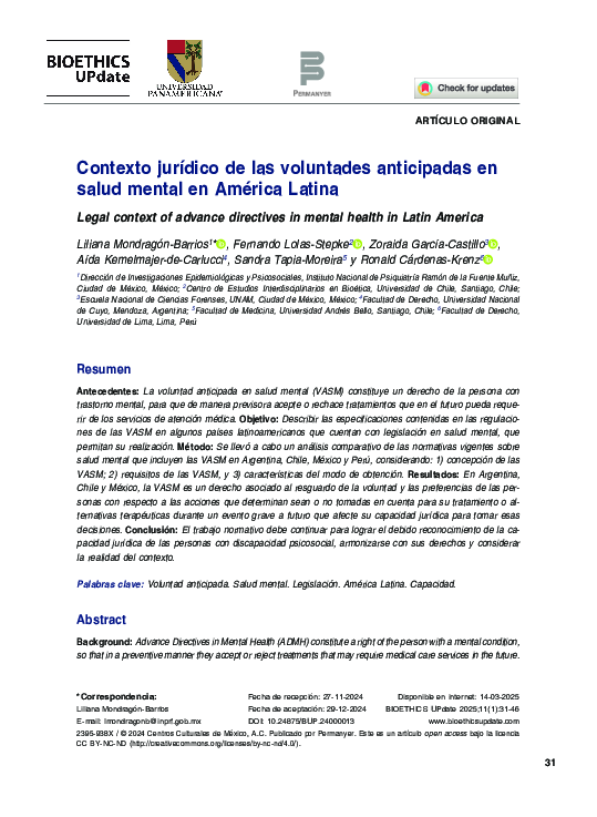 (PDF) Contexto jurídico de directrices anticipadas en América Latina