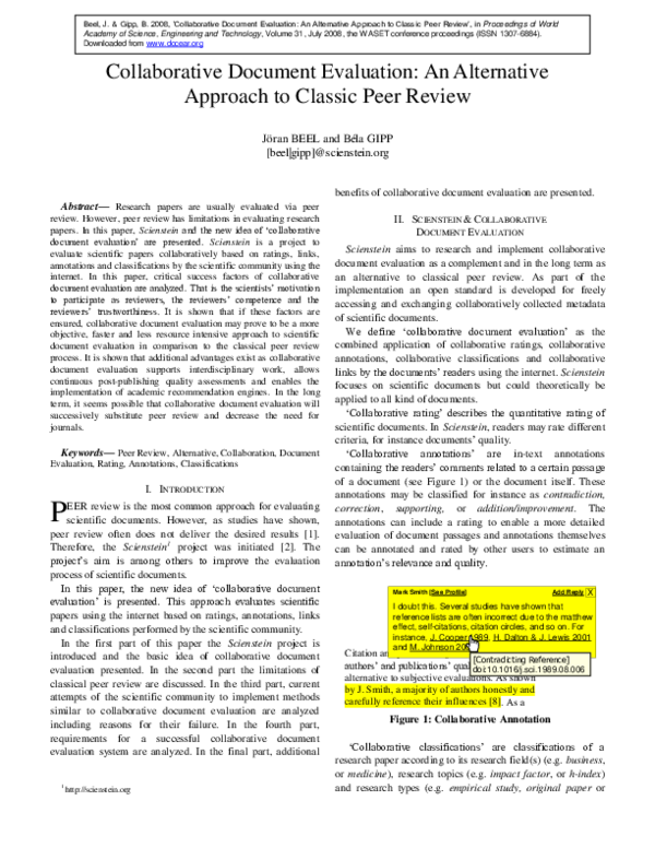 Collaborative Document Evaluation: An Alternative Approach to Classic ...