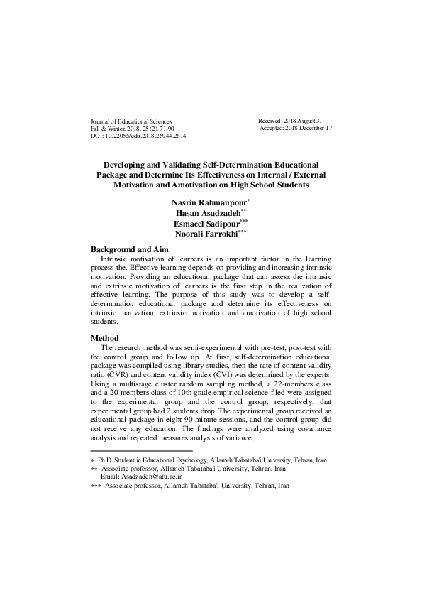 (PDF) Developing and Validating Self-Determination Educational Package and Determine Its ...