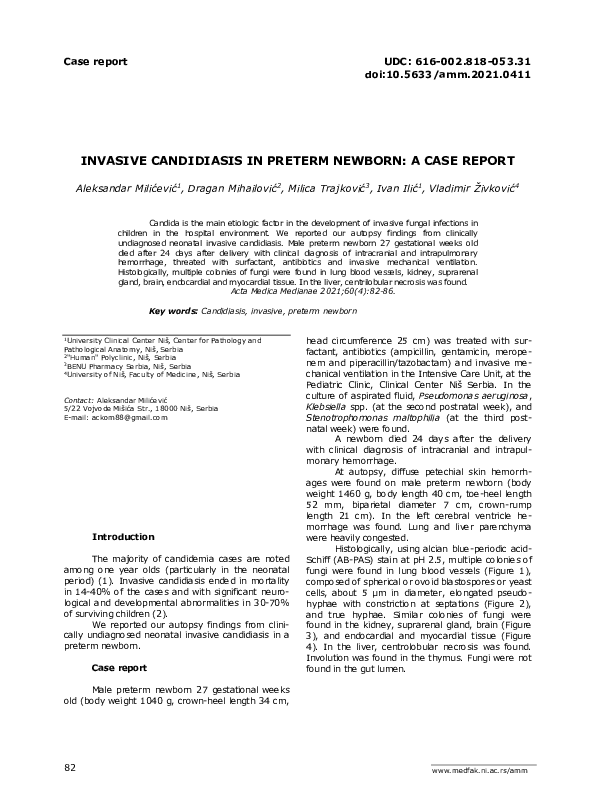(PDF) Invasive Candidiasis in Preterm Newborn: A Case Report