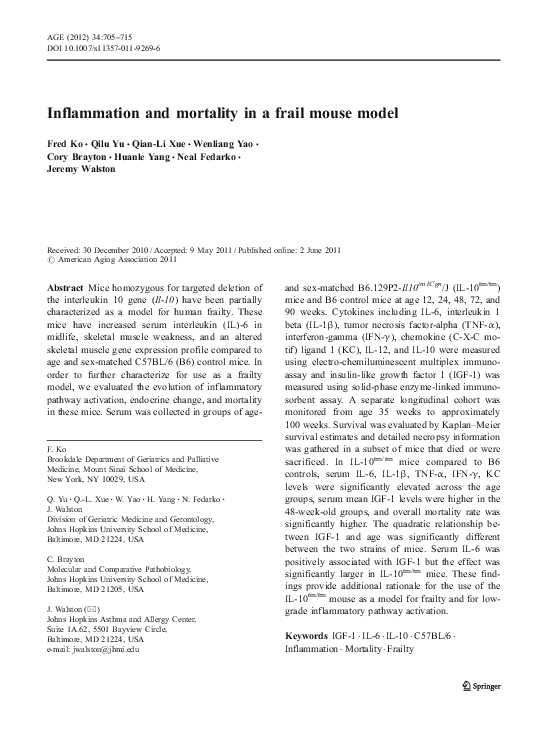 (PDF) Inflammation and mortality in a frail mouse model