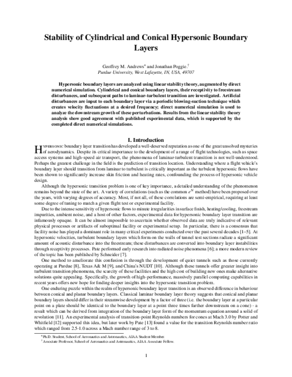 (PDF) Stability of Cylindrical and Conical Hypersonic Boundary Layers