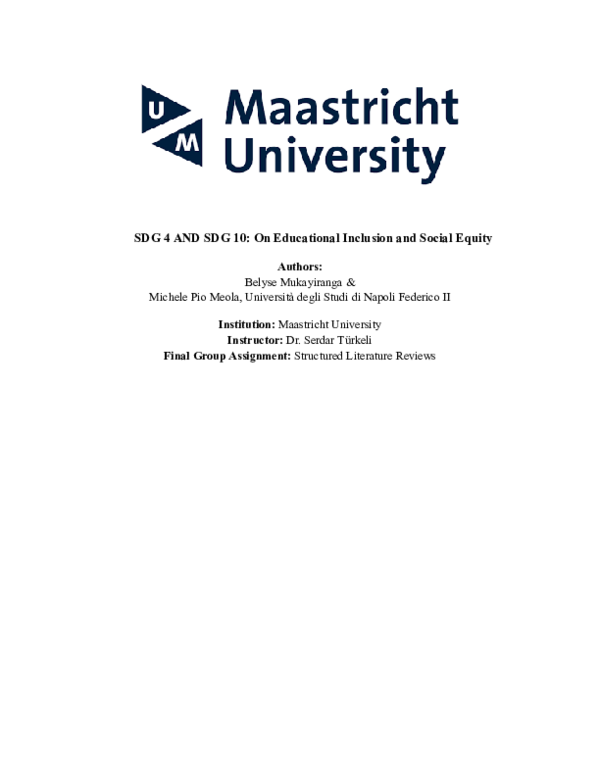 (PDF) SDG 4 AND SDG 10: On Educational Inclusion and Social Equity