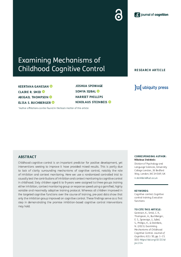 (PDF) Examining Mechanisms of Childhood Cognitive Control