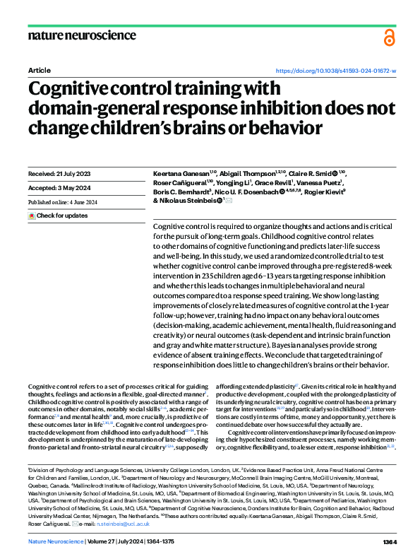 (PDF) Cognitive control training with domain-general response inhibition does not change ...