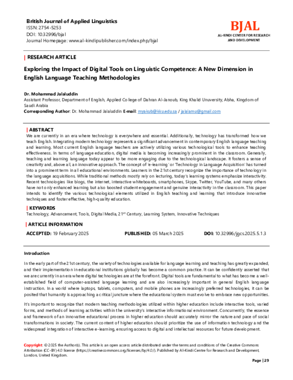 (PDF) Exploring the Impact of Digital Tools on Linguistic Competence: A New Dimension in English ...