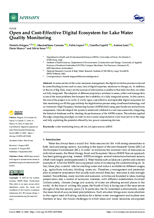 (PDF) Open and Cost-Effective Digital Ecosystem for Lake Water Quality ...