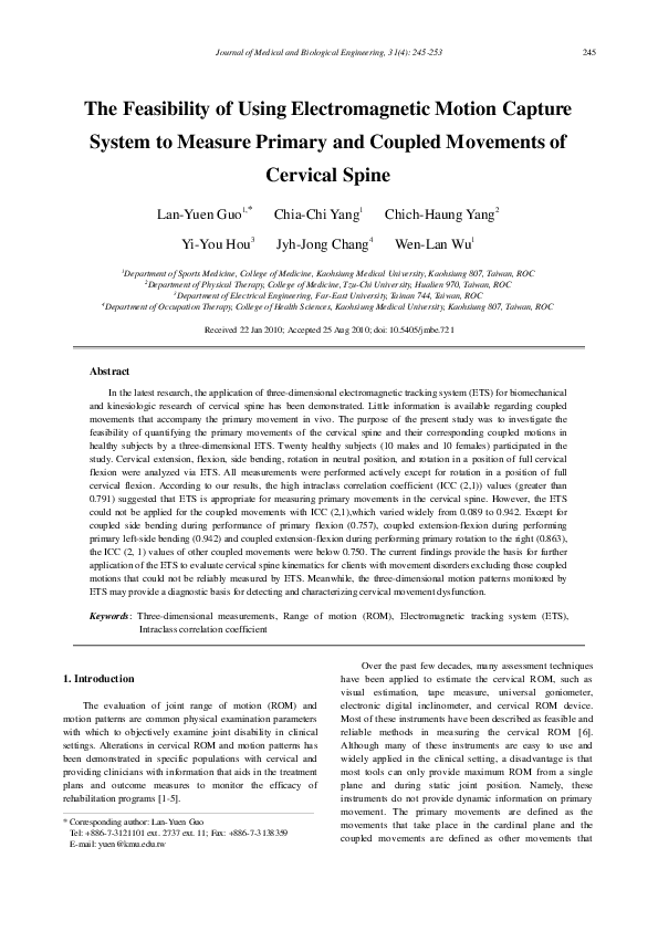 (PDF) The Feasibility of Using Electromagnetic Motion Capture System to ...
