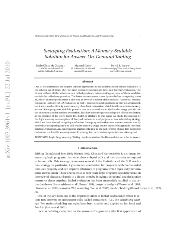 (PDF) Swapping evaluation: A memory-scalable solution for answer-on-demand tabling