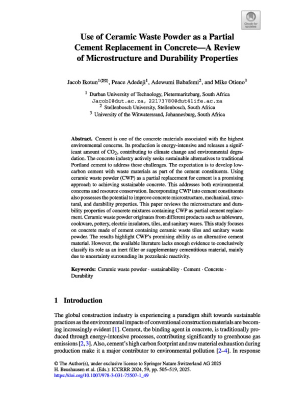 (PDF) Use of Ceramic Waste Powder as a Partial Cement Replacement in Concrete—A Review of ...