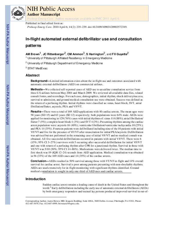 (PDF) In-Flight Automated External Defibrillator Use and Consultation Patterns