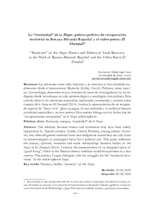 (PDF) La “eroticidad” de la Mapu: poética-política de recuperación territorial en Roxana Miranda ...