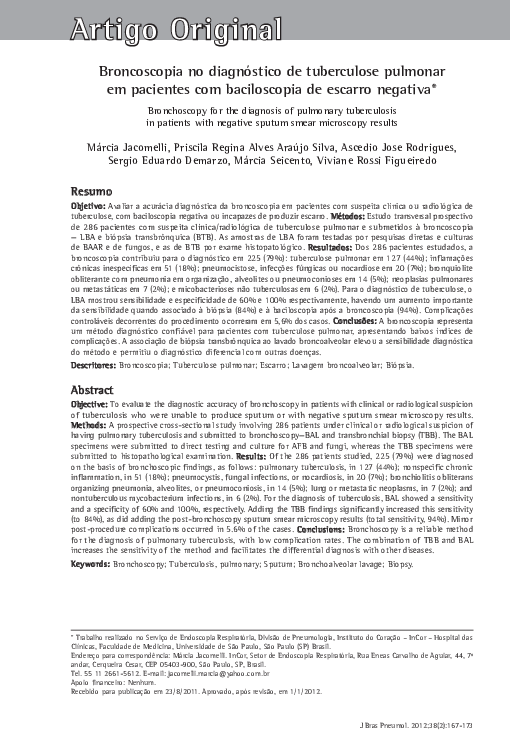 Broncoscopia no diagnóstico de tuberculose pulmonar em pacientes com ...
