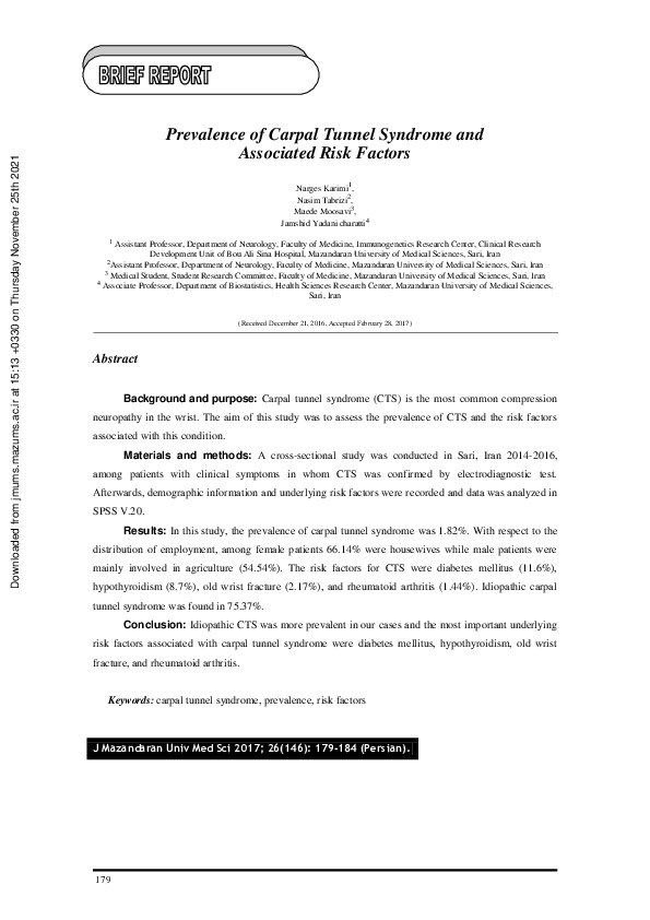 (PDF) Prevalence of Carpal Tunnel Syndrome and Associated Risk Factors