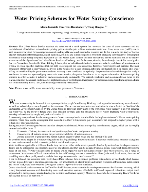 Water Pricing Schemes for Water Saving Conscience