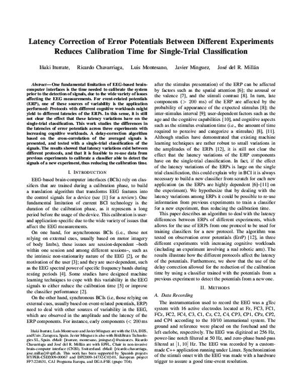 (PDF) Latency correction of error potentials between different experiments reduces calibration ...
