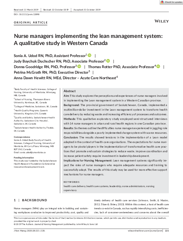 (PDF) Nurse managers implementing the lean management system: A ...