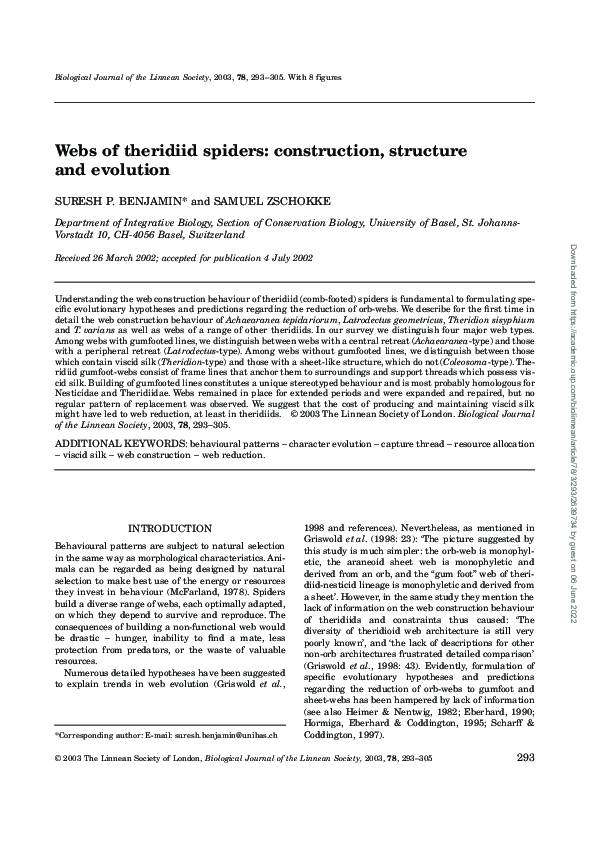 (PDF) Webs of theridiid spiders: construction, structure and evolution