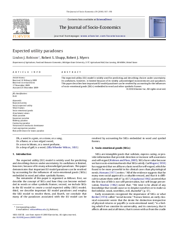 (PDF) Expected utility paradoxes