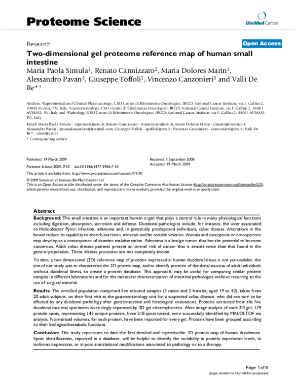 (PDF) Two-dimensional gel proteome reference map of human small intestine