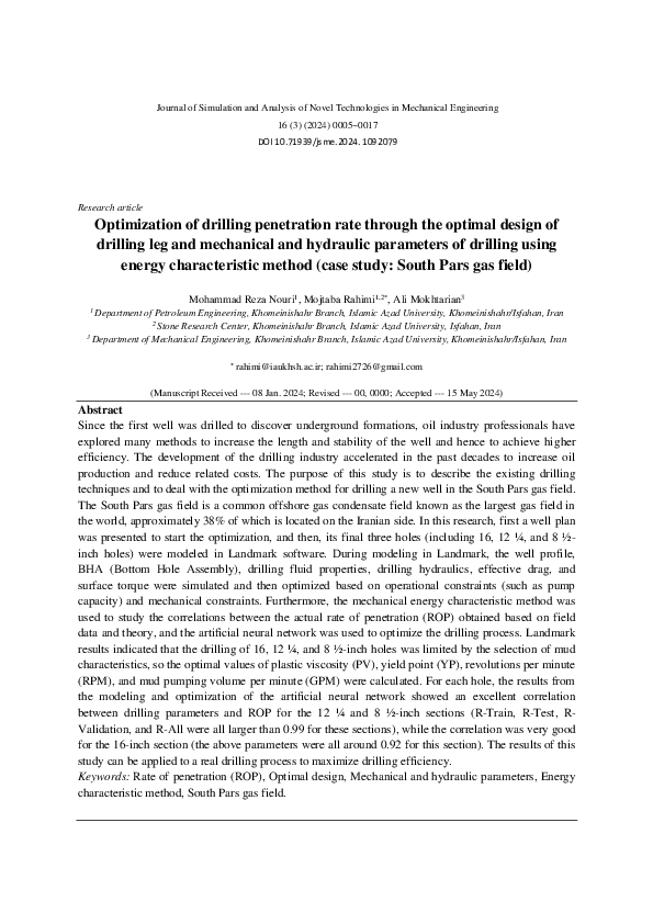 (PDF) Optimization of drilling penetration rate through the optimal design of drilling leg and ...