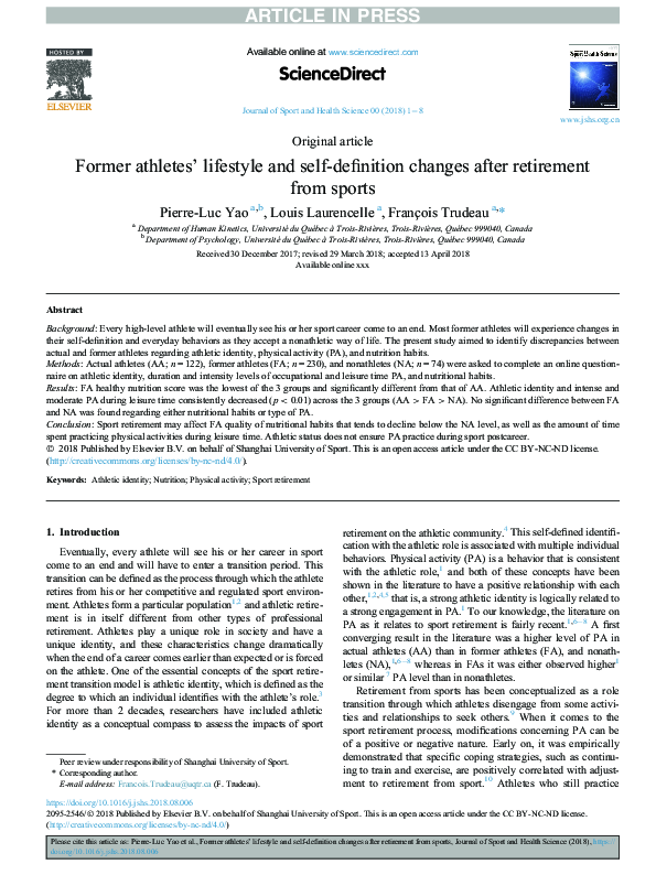 Former athletes’ lifestyle and self-definition changes after retirement ...