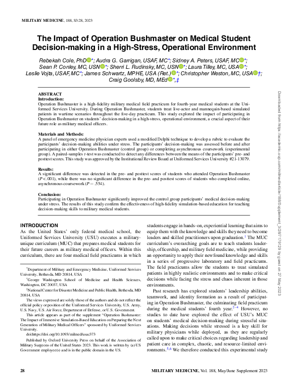 (PDF) The Impact of Operation Bushmaster on Medical Student Decision ...