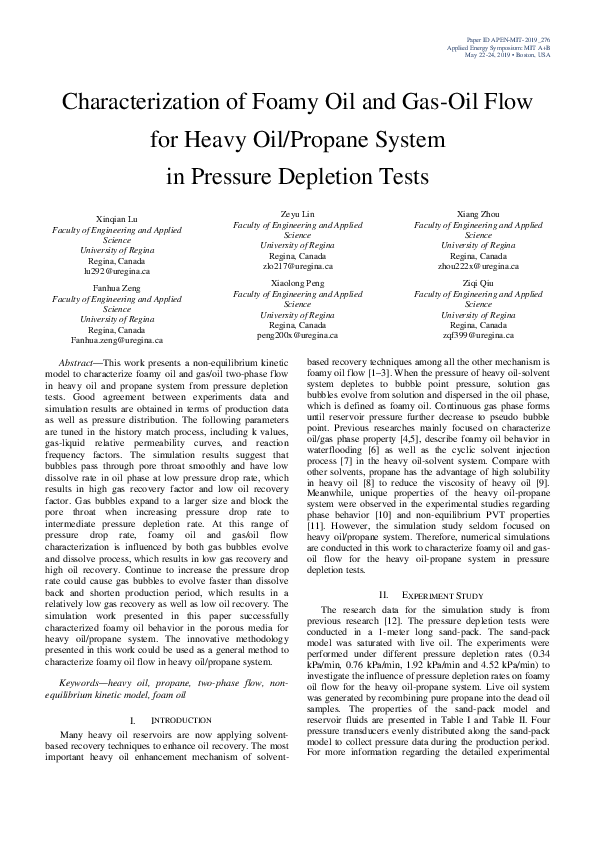 (PDF) Characterization of Foamy Oil and Gas-Oil Flow for Heavy Oil ...