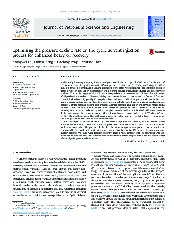 (PDF) Optimizing the pressure decline rate on the cyclic solvent ...