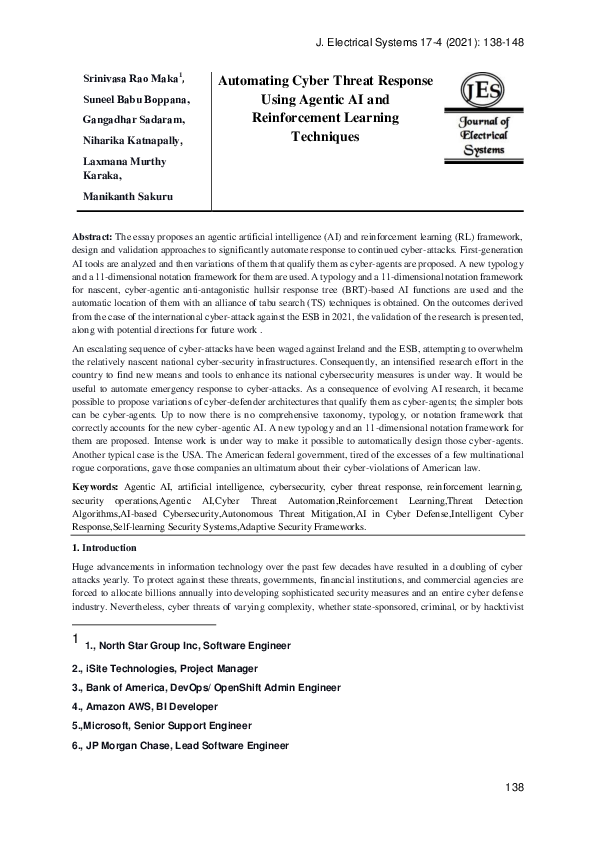 (PDF) Automating Cyber Threat Response Using Agentic AI and Reinforcement Learning Techniques