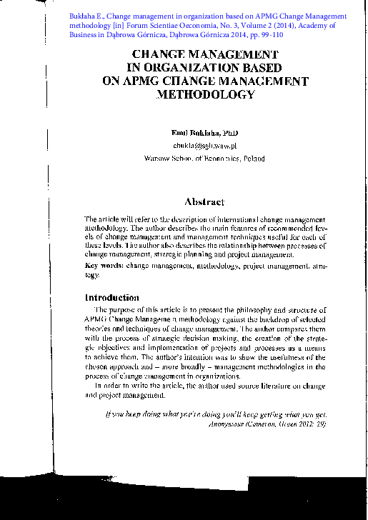(PDF) Change management in organization based on APMG Change Management ...