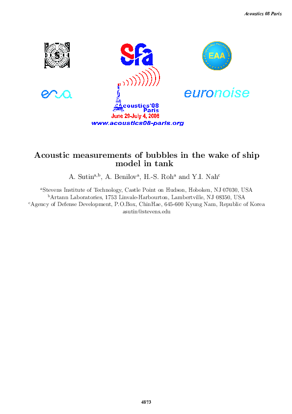 (PDF) Acoustic measurements of bubbles in the wake of ship model in tank