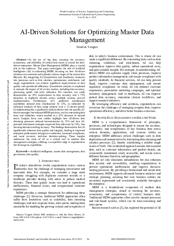 (PDF) AI Driven Solutions for optimizing master data management